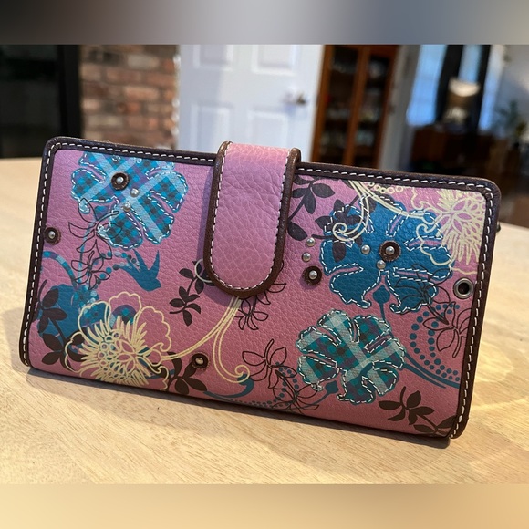 Fossil | Bags | Fossil Leather Wallet Never Used Plum Purple Plaid ...